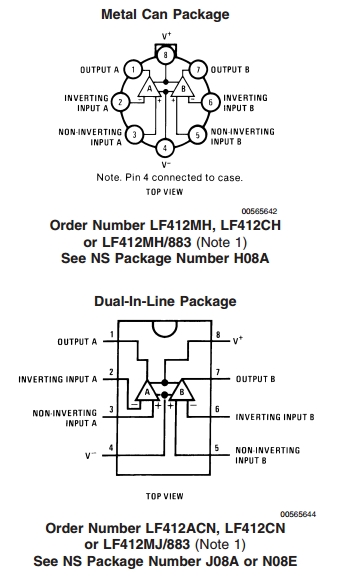 LF412CN IC Chip Low Offset , Low Drift Dual JFET Input Operational Amplifier