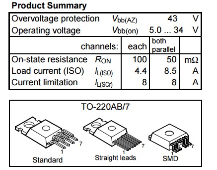 BTS621L1 Smart Two Channel Highside Power Switch Analog IC