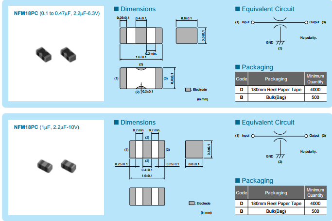 NFM21PC475B1A3 SMD/BLOCK Type EMI Suppression Filters