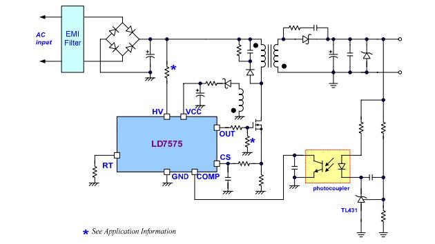 LD7575PS Integrated Circuit Chip Green-Mode PWM Controller with High-Voltage Start-Up Circuit