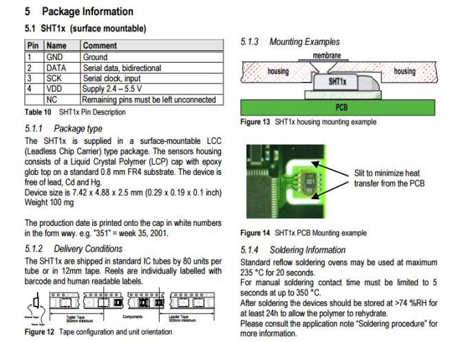 SHT11 SHT70 SHT20 Pressure Sensor IC SHT1x / SHT7x Humidity ...