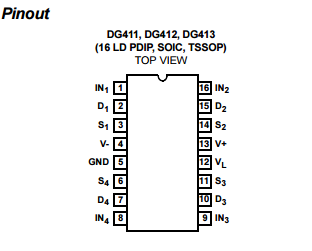 DG412DJZ Monolithic Quad SPST Integrated Circuit Chip , CMOS Analog ...
