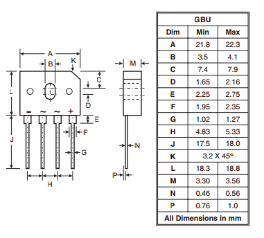 GBU808 Rectifier Diode 8.0A GLASS PASSIVATED BRIDGE RECTIFIER