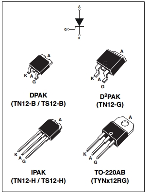 TYN1012RG Power Mosfet Transistor SENSITIVE & STANDARD (12A SCRs)