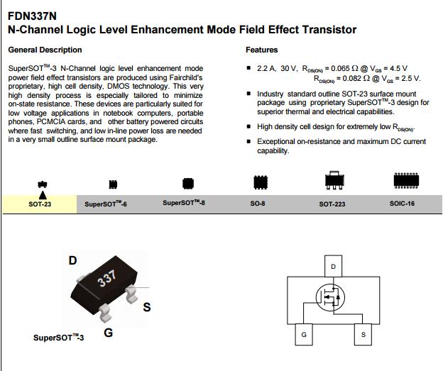 FDN337N N-Channel Logic Level Enhancement Mode Field Effect Transistor