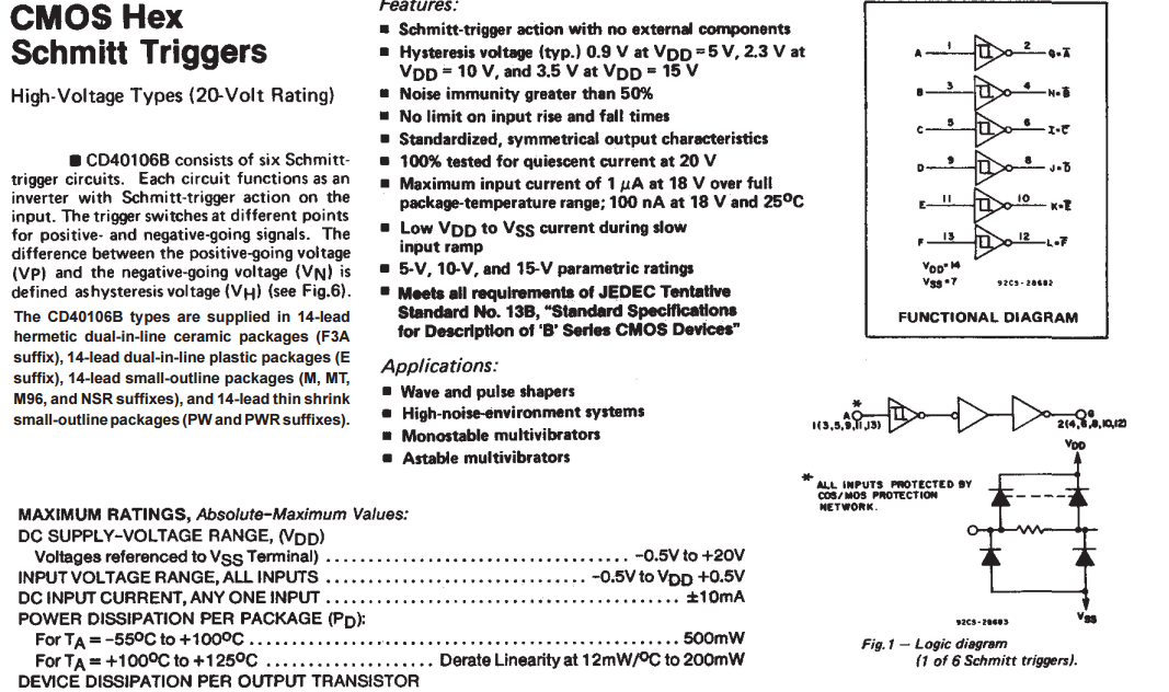 Cd40106be Cmos Hex Schmitt Triggers Cfl Circuit Component Tv Circuit ...